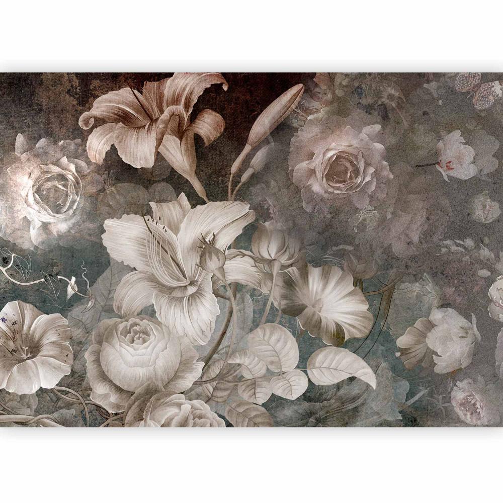 Fototapeta Květiny ve vintage stylu - velké bílé rostliny na tmavém ...