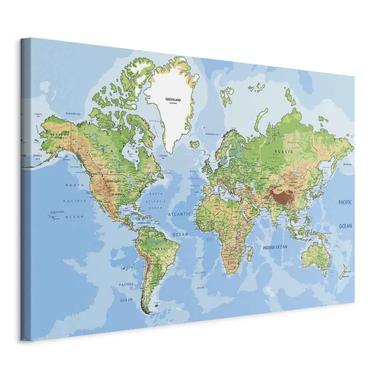 Obraz Geografická lekce (1-dílný) - realistická mapa světa s hranicemi ...